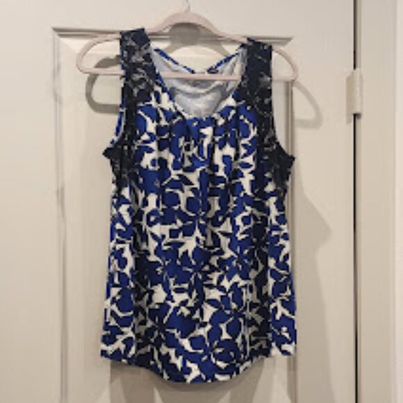 Covington | Tops | Covington Sleeveless Xl Blue Black White Blouse With ...